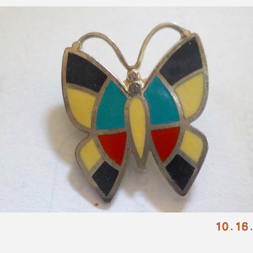 Native American Inlay Butterfly Signed Bell Sterling … - Gem